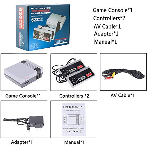 Classic Retro Console, AV Output Mini NES Old Video Game Console Built-in 620 Games with 2 Classic Controllers for Adults and Children