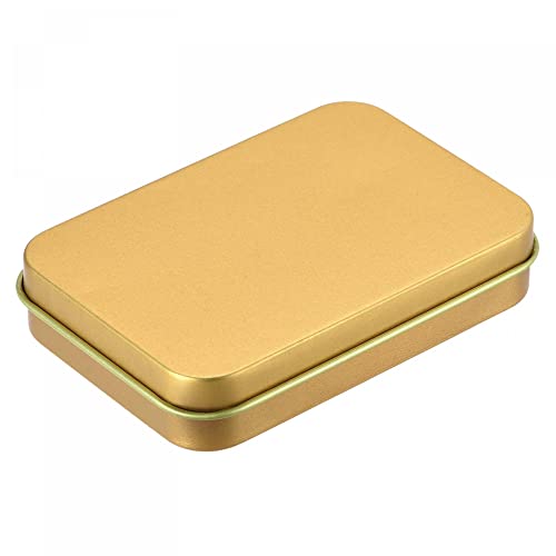 uxcell Metal Tin Box, 3pcs 3.43" x 2.36" x 0.71" Rectangular Empty Tinplate Storage Containers with Lids, Gold Tone