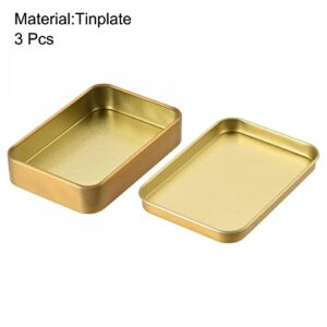 uxcell Metal Tin Box, 3pcs 3.43" x 2.36" x 0.71" Rectangular Empty Tinplate Storage Containers with Lids, Gold Tone