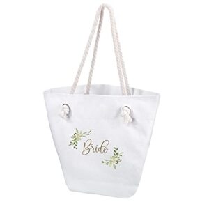 lillian rose watercolor botanical bride wedding tote bag, one size, natural white