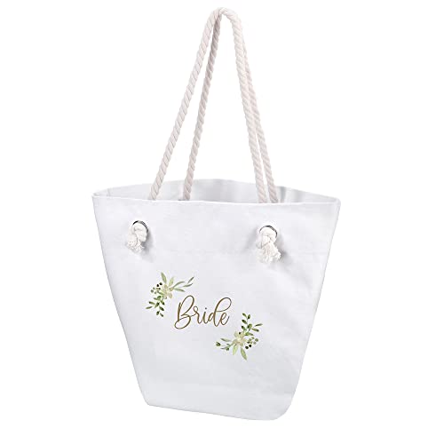 Lillian Rose Watercolor Botanical Bride Wedding Tote Bag, One Size, Natural White