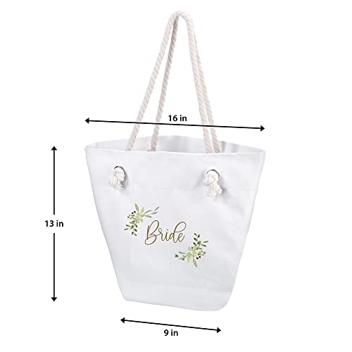 Lillian Rose Watercolor Botanical Bride Wedding Tote Bag, One Size, Natural White