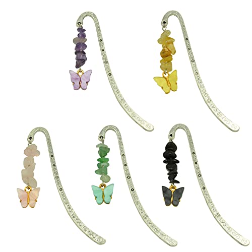 TUCAI 5 Pcs Antique Silver Metal Bookmarks Crystal Butterfly Bookmark Hook Bookmark for Women Kids Teens Girls Readers Book Lovers