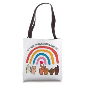 matching orange unity day rainbow be kind asl anti bullying tote bag