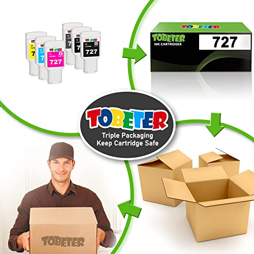 ToBeter 727 XL(Each 300ml) Remanufactured Ink Cartridge Replacement for HP 727 F9J79A C1Q12A F9J76A F9J77A F9J78A F9J80A for DesignJet T1500 T2500 T2530ps T920 T930 T1530 Printer