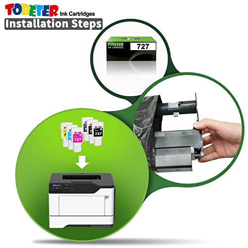 ToBeter 727 XL(Each 300ml) Remanufactured Ink Cartridge Replacement for HP 727 F9J79A C1Q12A F9J76A F9J77A F9J78A F9J80A for DesignJet T1500 T2500 T2530ps T920 T930 T1530 Printer