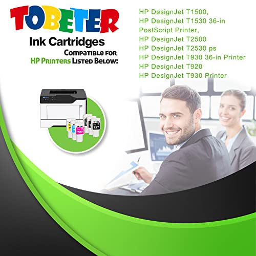 ToBeter 727 XL(Each 300ml) Remanufactured Ink Cartridge Replacement for HP 727 F9J79A C1Q12A F9J76A F9J77A F9J78A F9J80A for DesignJet T1500 T2500 T2530ps T920 T930 T1530 Printer