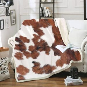 brown white cow skin print blanket soft sherpa fleece farm animal skin fur throw blankets cows pattern blanket for couch sofa blanket stitching blanket 40×50 inch