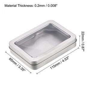 uxcell Metal Tin Box, 6pcs 4.53" x 3.35" x 0.87" Rectangular Empty Tinplate Storage Containers with Clear Lids, Silver Tone