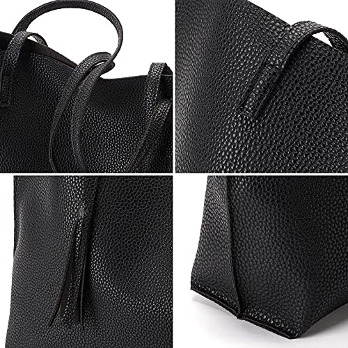 Lieseh Women's Bohemian Tote Bag for Shoulder and Hand with Inner Pocket (BLack Ribbon)