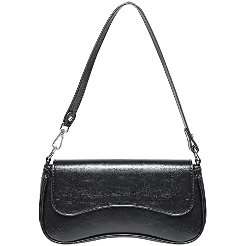 YDSIII Black Shoulder Bag Retro Classic Soft Skin Tote Handbag Top Bags with Zipper Closure for Women Clutch Handbag Small Wallet for Women