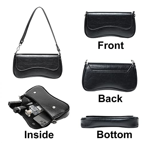 YDSIII Black Shoulder Bag Retro Classic Soft Skin Tote Handbag Top Bags with Zipper Closure for Women Clutch Handbag Small Wallet for Women