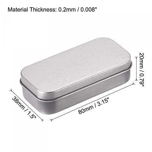 uxcell Metal Tin Box, 3pcs 3.15" x 1.5" x 0.79" Rectangular Empty Tinplate Storage Containers with Hinged Lids, Silver Tone