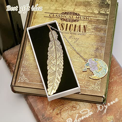 Ralxion Metal Feather Bookmark with Aquarius Pendant, Cute Bookmarks for Women, Book Lovers, Teachers, Kids, Men, Zodiac Gifts Aquarius Gifts for Friends Female, Girls, Readers