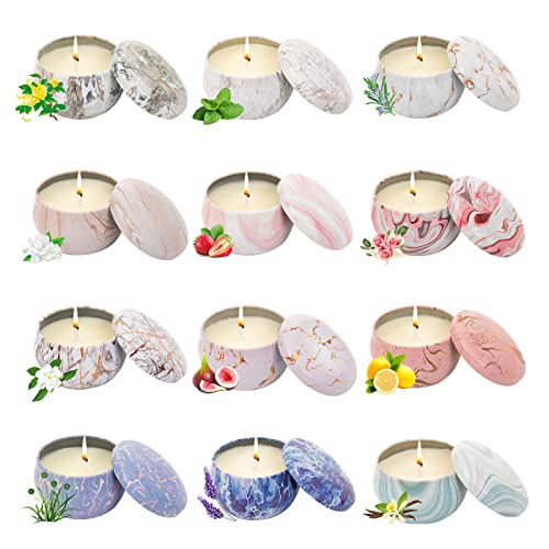 Scented Candles Gifts for Women,12 Pack Candles for Home Scented(Marble), Soy Scented Candles for Home, Aromatherapy Candle Gifts Set for Christmas Day, Birthday, Mothers Day