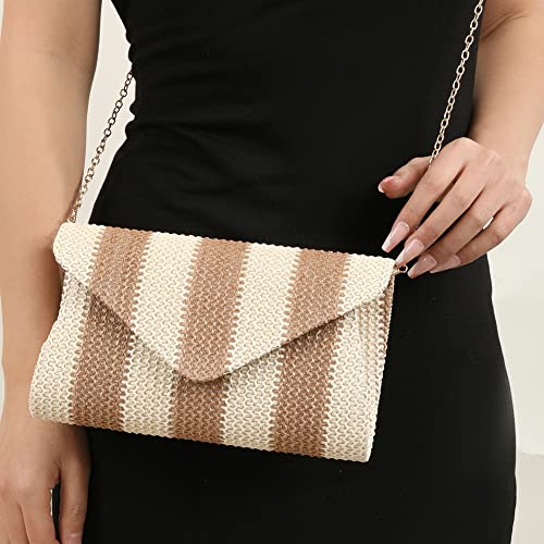 Obosoyo Straw Crossbody Bag Straw Clutch Women Woven Straw Shoulder Bags Summer Beach Envelope Purse Wallet