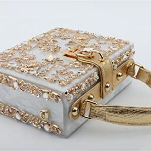 Tngan Women Evening Clutch Acrylic Square Box Bag with Rhinestones Shoulder Bag Crossbody Bag Handbag, White