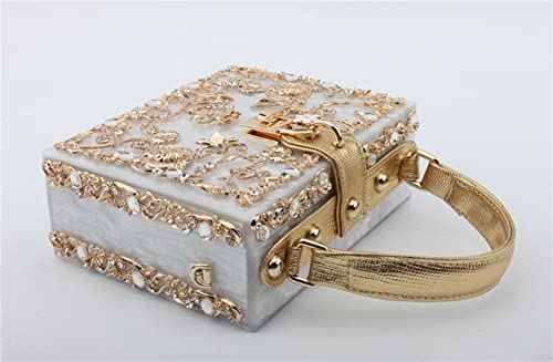 Tngan Women Evening Clutch Acrylic Square Box Bag with Rhinestones Shoulder Bag Crossbody Bag Handbag, White