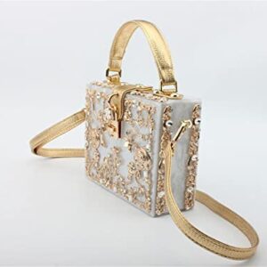 Tngan Women Evening Clutch Acrylic Square Box Bag with Rhinestones Shoulder Bag Crossbody Bag Handbag, White