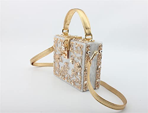 Tngan Women Evening Clutch Acrylic Square Box Bag with Rhinestones Shoulder Bag Crossbody Bag Handbag, White