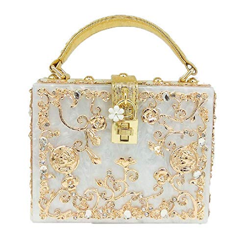 Tngan Women Evening Clutch Acrylic Square Box Bag with Rhinestones Shoulder Bag Crossbody Bag Handbag, White