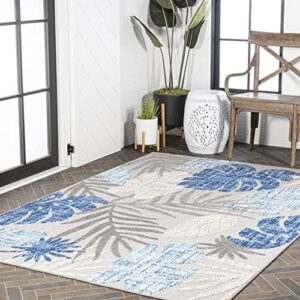 JONATHAN Y AMC113A-3 Monstera Tropical Leaf High-Low Indoor Outdoor Area-Rug, Coastal Floral Transitional Easy-Cleaning,Bedroom,Kitchen,Backyard,Patio,Non Shedding, 3 X 5, Light Gray/Navy