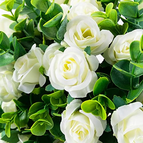 SHUOTAO Artificial Flowers Fake Silk Rose for Decoration 33 Heads Small Roses Blooming Faux Flower Bouquet with Stem for DIY Vase Home Wedding Party 3 Pack White