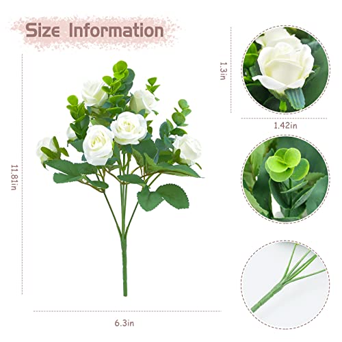 SHUOTAO Artificial Flowers Fake Silk Rose for Decoration 33 Heads Small Roses Blooming Faux Flower Bouquet with Stem for DIY Vase Home Wedding Party 3 Pack White