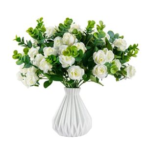 SHUOTAO Artificial Flowers Fake Silk Rose for Decoration 33 Heads Small Roses Blooming Faux Flower Bouquet with Stem for DIY Vase Home Wedding Party 3 Pack White