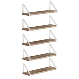 wallniture ponza floating bookshelves, burnt 17″x4.5″ floating shelves for wall storage, set of 5 wood shelves for bedroom, bathroom, kitchen, living room decor