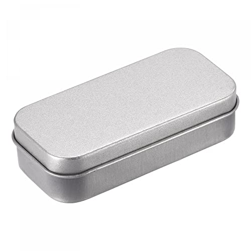 uxcell Metal Tin Box, 8pcs 3.15" x 1.5" x 0.79" Rectangular Empty Tinplate Storage Containers with Hinged Lids, Silver Tone