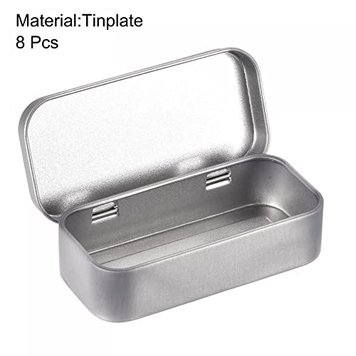 uxcell Metal Tin Box, 8pcs 3.15" x 1.5" x 0.79" Rectangular Empty Tinplate Storage Containers with Hinged Lids, Silver Tone