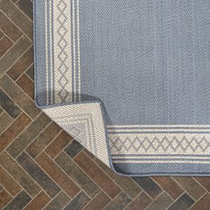 JONATHAN Y SMB207C-3 Lucia Classic Diamond Border Indoor Outdoor Area-Rug, Farmhouse, Traditional, Solid Easy-Cleaning,Bedroom,Kitchen,Backyard,Patio,Non Shedding, Blue/Cream, 3 X 5