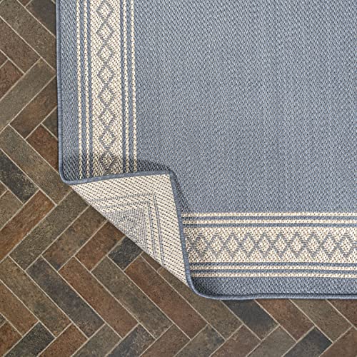 JONATHAN Y SMB207C-3 Lucia Classic Diamond Border Indoor Outdoor Area-Rug, Farmhouse, Traditional, Solid Easy-Cleaning,Bedroom,Kitchen,Backyard,Patio,Non Shedding, Blue/Cream, 3 X 5