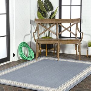 JONATHAN Y SMB207C-3 Lucia Classic Diamond Border Indoor Outdoor Area-Rug, Farmhouse, Traditional, Solid Easy-Cleaning,Bedroom,Kitchen,Backyard,Patio,Non Shedding, Blue/Cream, 3 X 5