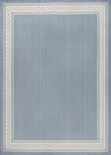 JONATHAN Y SMB207C-3 Lucia Classic Diamond Border Indoor Outdoor Area-Rug, Farmhouse, Traditional, Solid Easy-Cleaning,Bedroom,Kitchen,Backyard,Patio,Non Shedding, Blue/Cream, 3 X 5