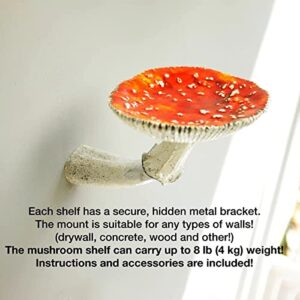 Mushroom Floating Shelves, 【2022】 Cute Mushroom Room Decor, Wall Decor Floating Shelf, Whimsical Mushroom Decor Wall Mounted, Creative Art Rack for Living Room Kitchen Bathroom (S-6x8CM/2.4x3.2IN)