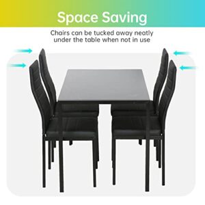 FDW 5 Piece Table and Chairs Dining Table Set Kitchen Table for Small Spaces Dinning Room Marble Grain (Black)