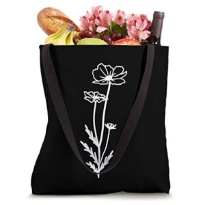 Cosmos October Birth Month Flower Line Art Floral Minimalist Tote Bag