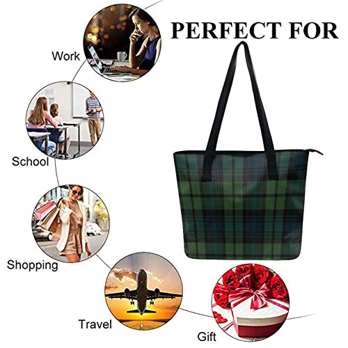 SWEET TANG Women's Soft Waterproof PU Leather Tote Purses Handbags Lightweight Satchel Zipper Shoulder Bags Scottish Tartan Plaid Bag for Business/Travel/Date/Party/Shopping/Beach/School