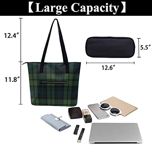 SWEET TANG Women's Soft Waterproof PU Leather Tote Purses Handbags Lightweight Satchel Zipper Shoulder Bags Scottish Tartan Plaid Bag for Business/Travel/Date/Party/Shopping/Beach/School