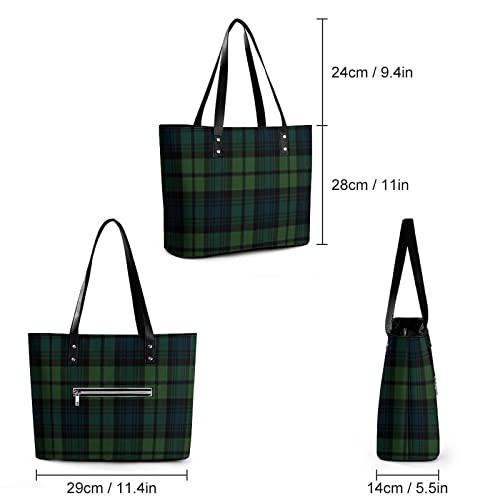 SWEET TANG Women's Soft Waterproof PU Leather Tote Purses Handbags Lightweight Satchel Zipper Shoulder Bags Scottish Tartan Plaid Bag for Business/Travel/Date/Party/Shopping/Beach/School