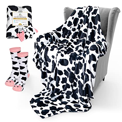 Cow Print Blanket, Ultra Soft Cow Blanket Throw, Cowhide Blanket. Cow Print Baby Blanket Cow Print Stuff Cow Blanket. Bonus Socks Pair Included