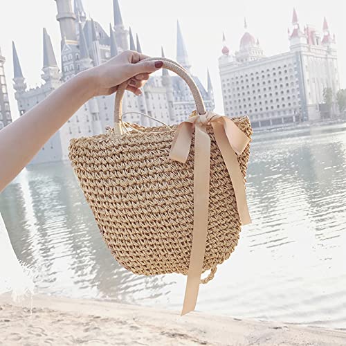 Straw Bag for Women - Woven Beach Bag Straw Tote Bag 2 in 1 Shoulder Bags and Handmade Straw Handbags for Summer