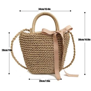 Straw Bag for Women - Woven Beach Bag Straw Tote Bag 2 in 1 Shoulder Bags and Handmade Straw Handbags for Summer