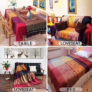 FinalNest Bohemian Tribal Throws Blankets Reversible Colorful Red Blue Boho Hippie Chenille Jacquard Fabric Throw Covers Large Couch Furniture Sofa Chair Loveseat Recliner Oversized (Red,L:102x87)