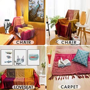 FinalNest Bohemian Tribal Throws Blankets Reversible Colorful Red Blue Boho Hippie Chenille Jacquard Fabric Throw Covers Large Couch Furniture Sofa Chair Loveseat Recliner Oversized (Red,L:102x87)