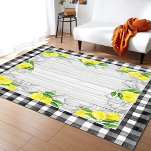 ambehome large area rug 5′ x 7′ bedroom rugs, lemon runner rug non slip kitchen rug washable floor carpet mat for living room bathroom outdoor summer farmhouse wooden grain checkered