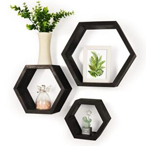 Hexagon Floating Shelves,Geometric Figure Wall Shelf for Living, Room,Kitchen,Bedroom, Bathroom, Wall Decoration Honeycomb Floating Shelf(Black)