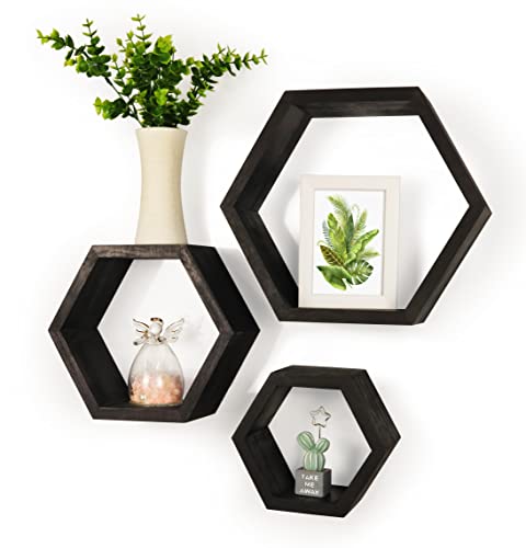 Hexagon Floating Shelves,Geometric Figure Wall Shelf for Living, Room,Kitchen,Bedroom, Bathroom, Wall Decoration Honeycomb Floating Shelf(Black)